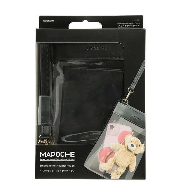 エレコム スマートフォン用 ショルダーポーチ MAPOCHE スマホ汎用 クリアポケットタイプ MAPOCHE クリアポケットタイプ ジェットブラック┃P-MAP06BK ...