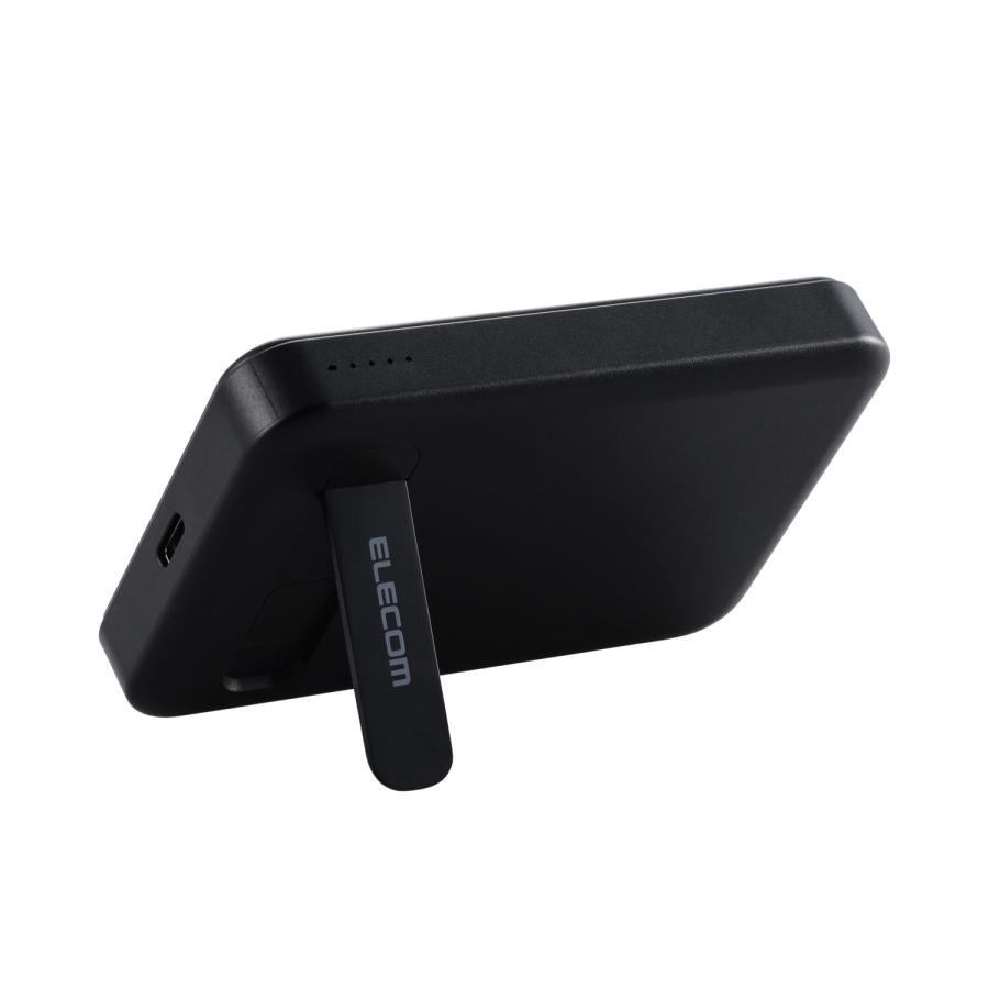 ELECOM エレコム モバイルバッテリー ワイヤレス 5000mAh スタンド付き リチウムイオン電池 充電器 マグネット対応 7.5W 15W ブラック EC-C25BK : エレコム ...