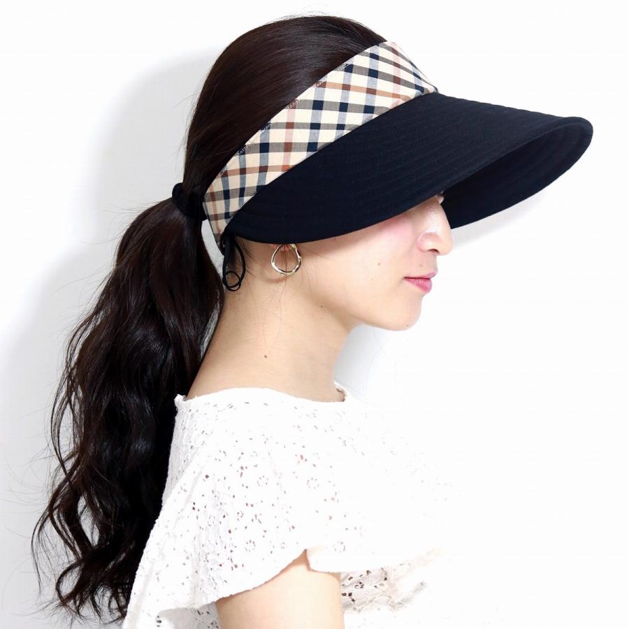 DAKS（ダックス） サンバイザー 広つば レディース チェック 柄 麻 UV