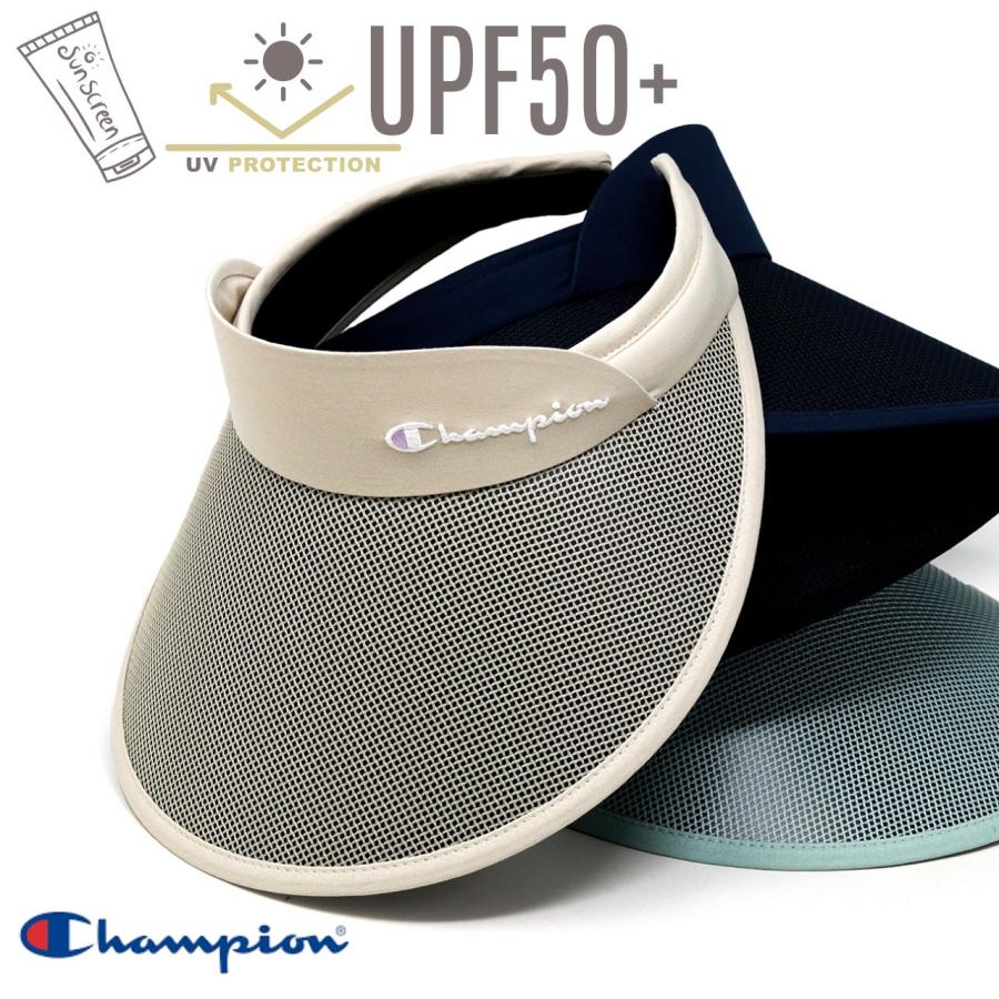 Champion サンバイザー 日よけ 帽子 紫外線対策 UPF50+ 涼しい レディース チャンピオン つば広 クリップバイザー フリーサイズ スポーツ 日焼け防止 : ELEHELM帽子 ...