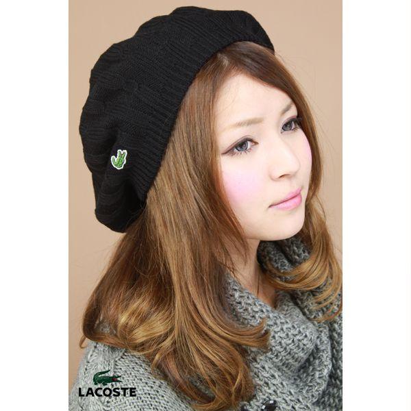 LACOSTE 帽子 ニット帽 帽子ニット レディース ニットベレー ケーブル編み ボンボン付き ラコステ 秋冬 ブラック : ELEHELM帽子通販専門店 - 通販 - Yahoo!ショッピング