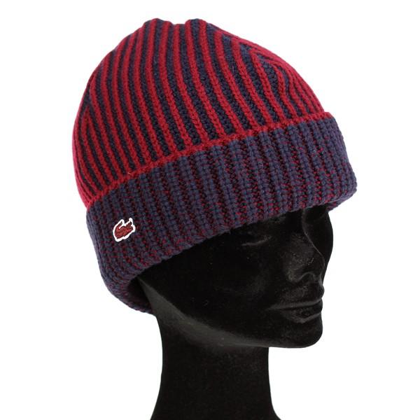 ニット帽 ワッチ ラコステ lacoste メンズ レディース 秋冬 ファッション ストライプ ニット ウール ワイン :l6804-023 ...