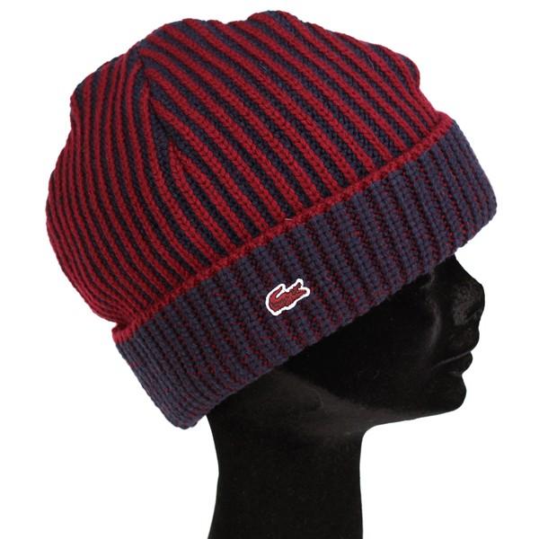 ニット帽 ワッチ ラコステ lacoste メンズ レディース 秋冬 ファッション ストライプ ニット ウール ワイン :l6804-023 ...