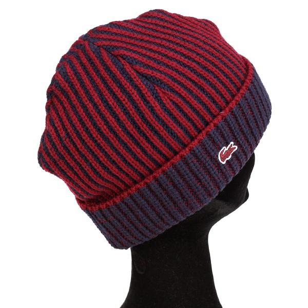ニット帽 ワッチ ラコステ lacoste メンズ レディース 秋冬 ファッション ストライプ ニット ウール ワイン :l6804-023 ...