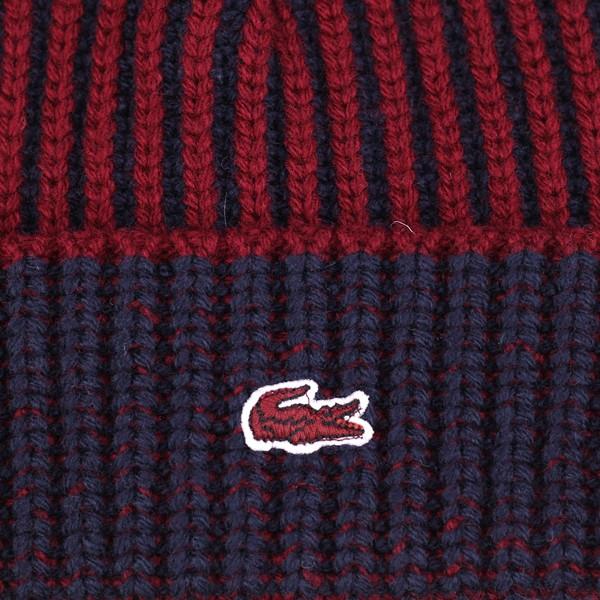ニット帽 ワッチ ラコステ lacoste メンズ レディース 秋冬 ファッション ストライプ ニット ウール ワイン :l6804-023 ...