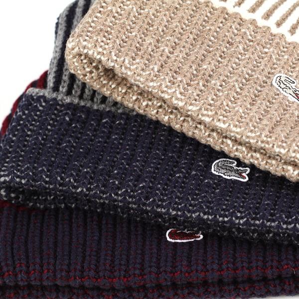 ニット帽 ワッチ ラコステ lacoste メンズ レディース 秋冬 ファッション ストライプ ニット ウール ワイン :l6804-023 ...