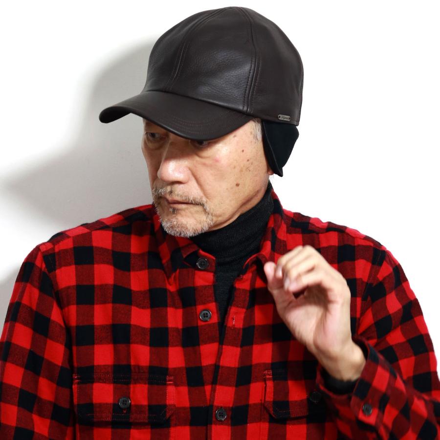 内耳付き キャップ メンズ wigens 帽子 メンズ ウィゲーン エルクレザー 秋冬 大きいサイズ レザー キャップ メンズ 耳当て付き帽子 ...