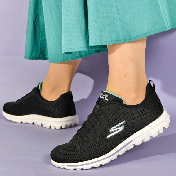 高反発 スケッチャーズ スリッポン スニーカー SKECHERS レディース ゴーウォーク トラベル - ファン ジャーニー 靴 ブラック 黒 ...