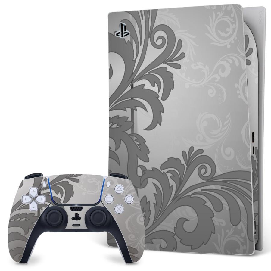 SONY PS5 デジタルエディション プレイステーション 専用おしゃれなスキンシール 貼るだけで デザインステッカー ダマスク グレー ...
