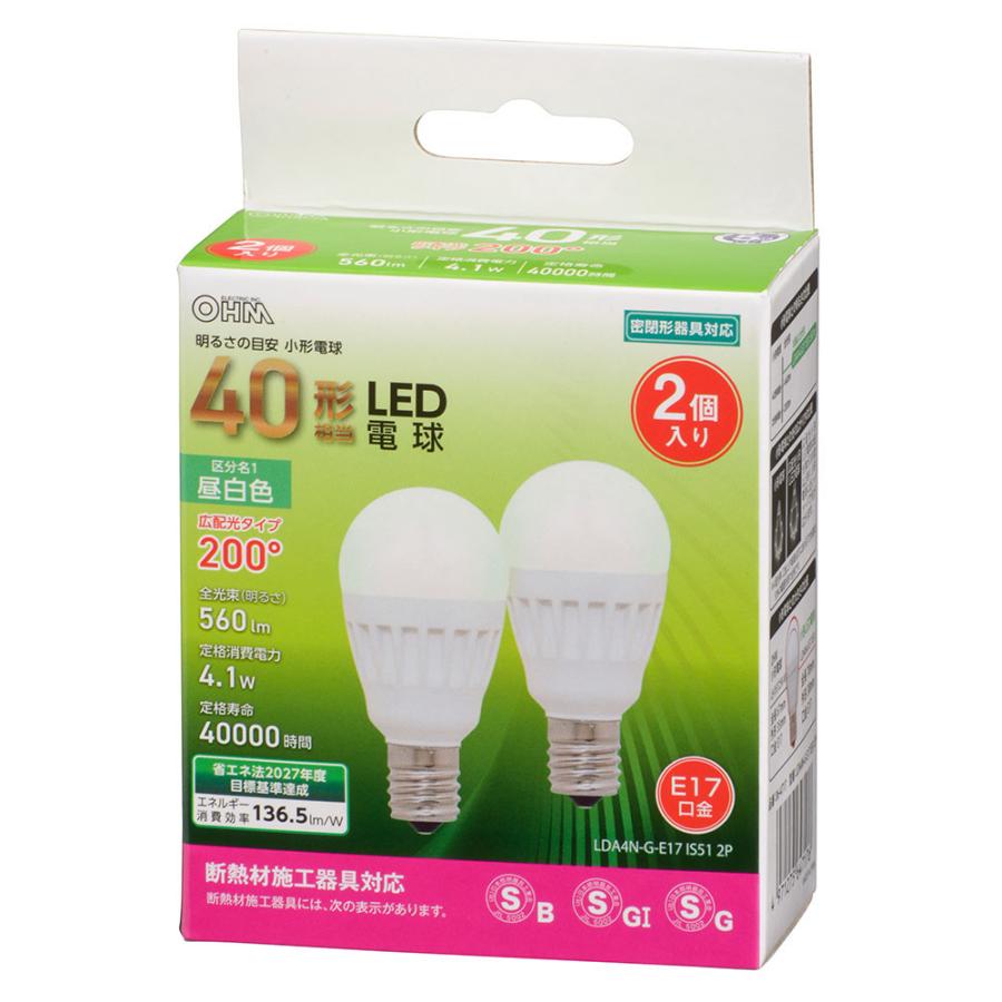 OHM オーム電機 LED電球 小形 E17 40形相当 昼白色 2個入 LDA4N-G-E17 IS51 2P 【品番:06-4717】 : E-MASTERヤフー店 - 通販 ...