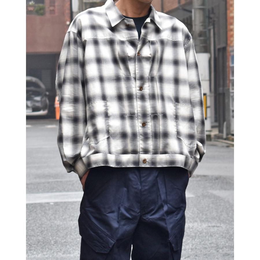 H.UNIT STORE LABEL エイチユニット オンブレチェック ワークジャケット ホワイト OMBRE CHECK WORK ...