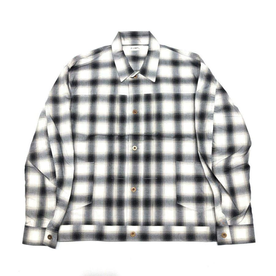H.UNIT STORE LABEL エイチユニット オンブレチェック ワークジャケット ホワイト OMBRE CHECK WORK ...