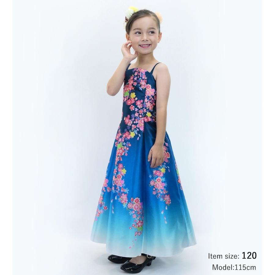 和柄ドレス キッズ ロング丈 桜 ブルー（青） 120・140サイズ JWp001bl : emika - 通販 - Yahoo!ショッピング
