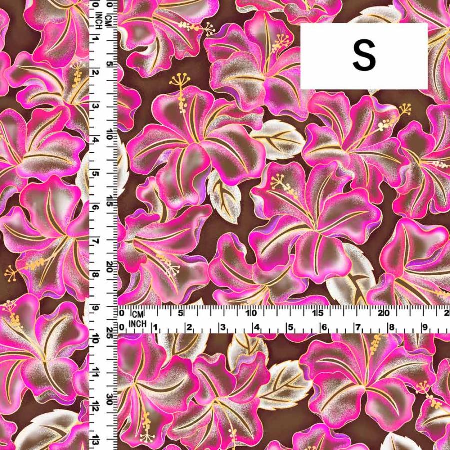 ハワイアン生地 グラデハイビスカス柄 コシボ・シャンタン・ストレッチベロア選べる生地 ブラウン×ピンク KH-662-BRPI 3-5営業日後 ...