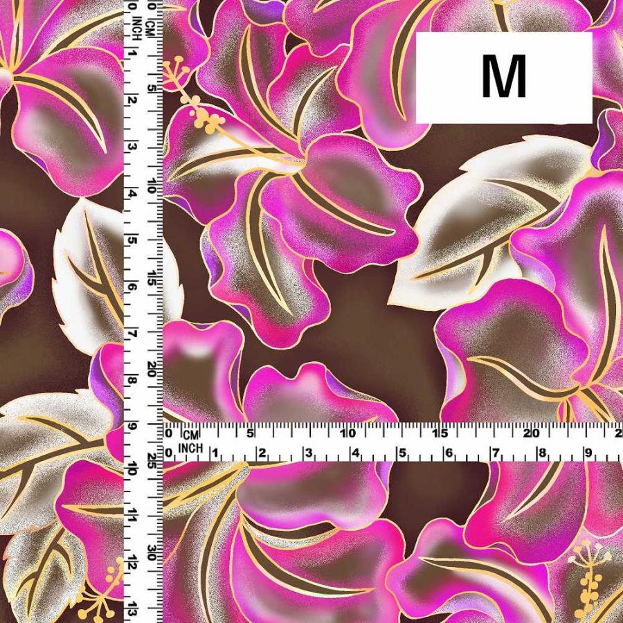 ハワイアン生地 グラデハイビスカス柄 コシボ・シャンタン・ストレッチベロア選べる生地 ブラウン×ピンク KH-662-BRPI 3-5営業日後 ...