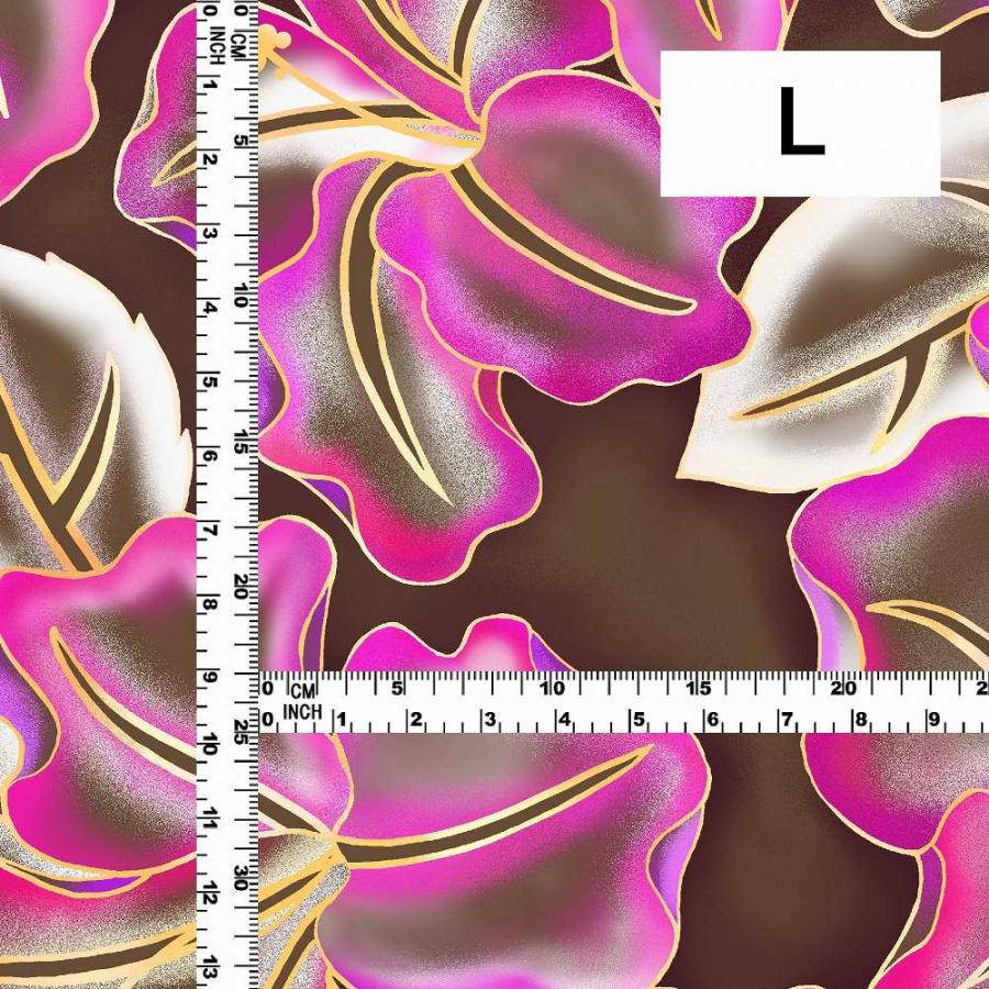 ハワイアン生地 グラデハイビスカス柄 コシボ・シャンタン・ストレッチベロア選べる生地 ブラウン×ピンク KH-662-BRPI 3-5営業日後 ...