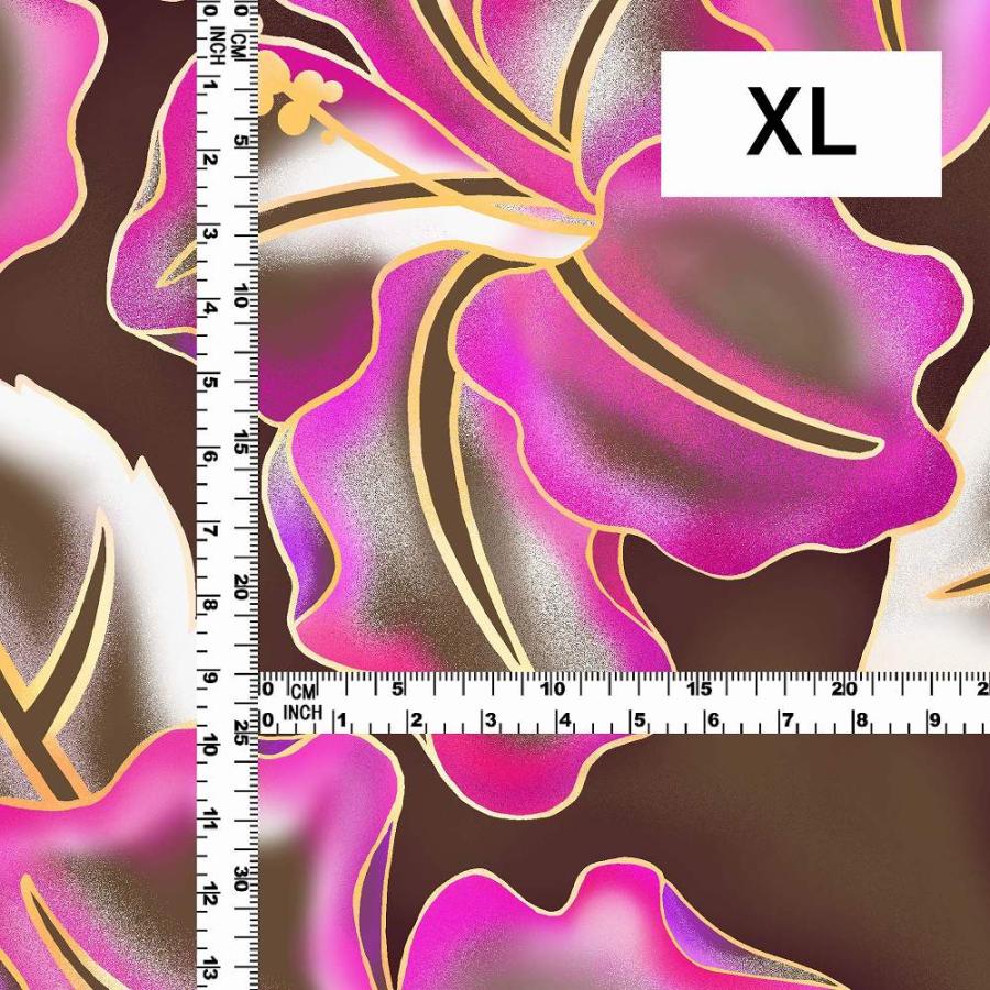 ハワイアン生地 グラデハイビスカス柄 コシボ・シャンタン・ストレッチベロア選べる生地 ブラウン×ピンク KH-662-BRPI 3-5営業日後 ...