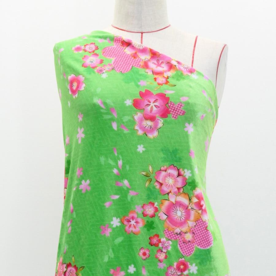 和柄生地 桜柄 コシボ・シャンタン・ストレッチベロア 選べる生地 グリーン（緑） WA-003-GR 3-5営業日後発送 : emika ...