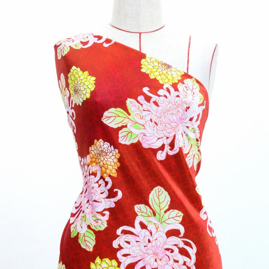 和柄生地 菊柄 コシボ・シャンタン・ストレッチベロア 選べる生地 レッド（赤） WA-009-RD 3-5営業日後発送 : emika ...
