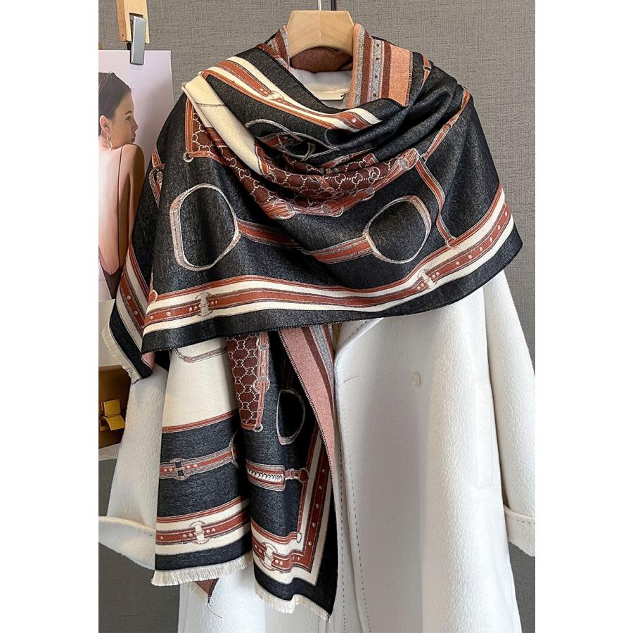 送料無料 やや厚手 リバーシブル大判 クラシック幾何学柄入りストール マフラー 2108 : イーエム ストア - 通販 - Yahoo!ショッピング