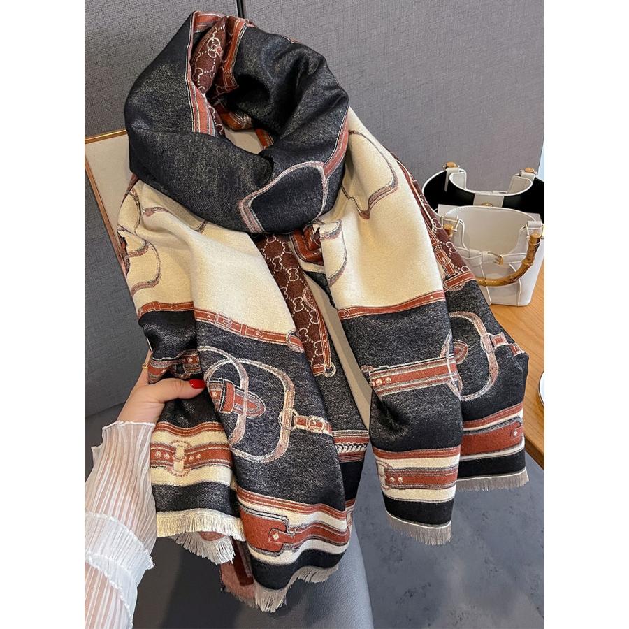 送料無料 やや厚手 リバーシブル大判 クラシック幾何学柄入りストール マフラー 2108 : イーエム ストア - 通販 - Yahoo!ショッピング