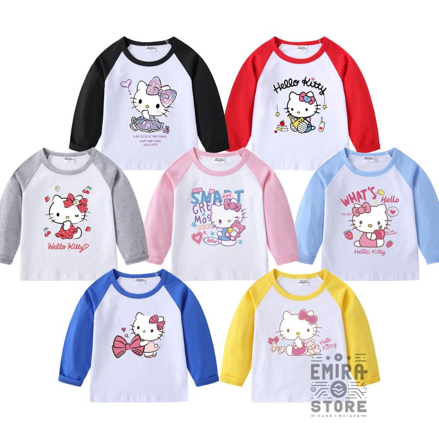 【多色・多柄】春秋 子供服 ハローキティ 女の子 カットソー 長袖Tシャツ ラグラン 七分袖 韓国風 100%綿 吸湿排汗 丸首 上着 通学着 ...