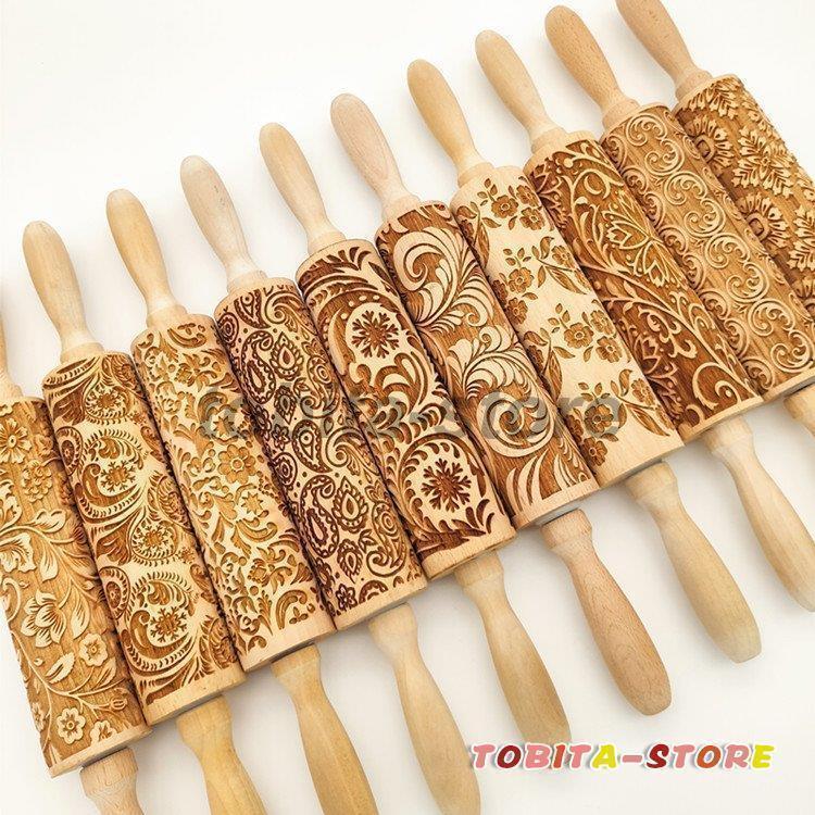 クッキー手作り クッキー型 クッキーローラー ローリングピン 焼菓子 ビスケット生地 型 麺棒 木製 生地刻ま キッチン : encount-st - 通販 - Yahoo!ショッピング