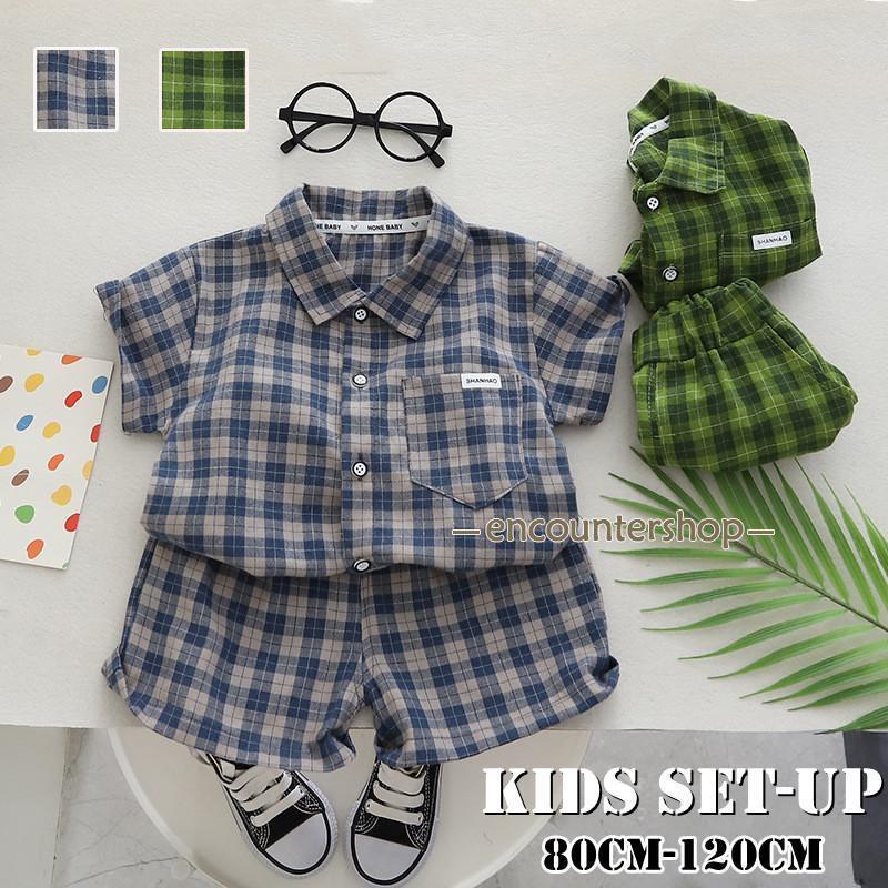 子供服 夏 男の子 セットアップ 半袖 チェック柄 夏服 フォーマル スーツ 上下セット 2点セット 半袖Tシャツ ショートパンツ 日常 無地 ...