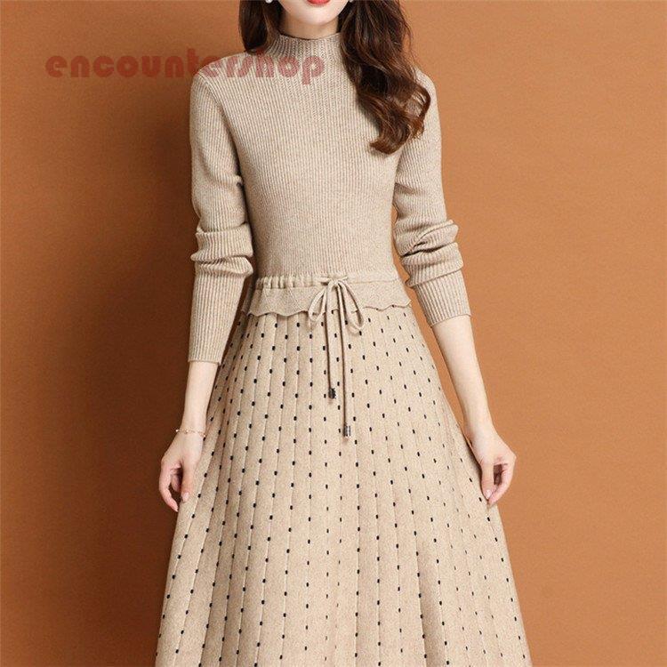 ニットワンピース レディース 30代 40代 50代 秋冬 膝丈 セーター