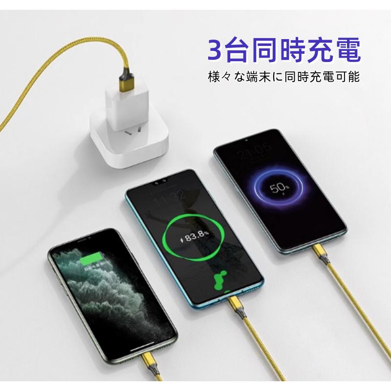 【ブルー】3in1 iPhoneケーブル Android用 micr o USB Type-C 急速充電ケーブル USBケーブル iPhone Xperia AQUO S Galaxy ...