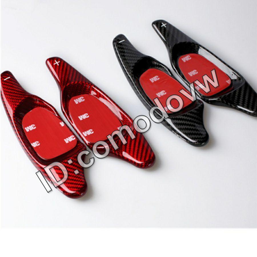 アウディ A5 S3 S5 S6 SQ5 RS3 RS6 RS7 2016 2017 Red ファイバーレーシングステアリングホイールパドルノブシフターカバーシフトトリム ...