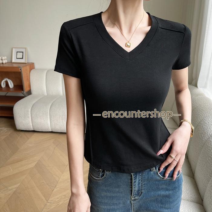 Tシャツ レディース 半袖Tシャツ 細見え 2type Vネック クルーネック スリム 無地 骨格ウェーブ 美シルエット ショート丈 肌触り : ネットファミリー - 通販 - Yahoo ...