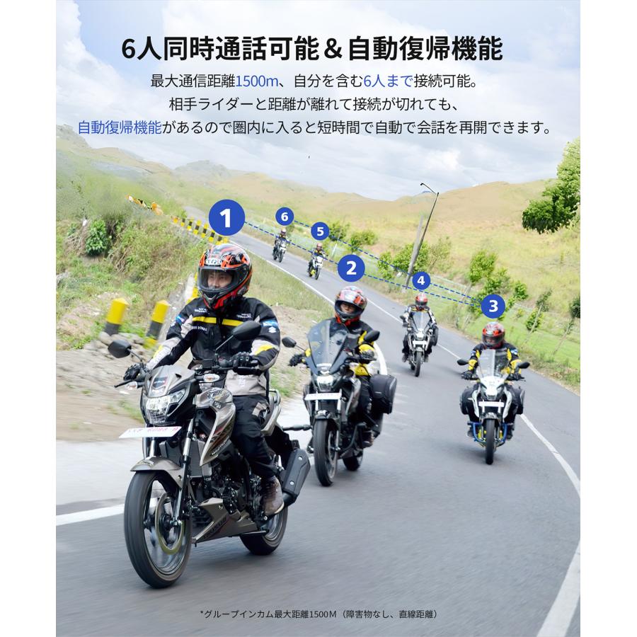 JESIMAIK ★コスパ最高★ バイク インカム R16Pro 2台セット 6人同時通話 薄型 7mm快適スピーカー Bluetooth5.1 聴きトーク HiFi音質 : E ...