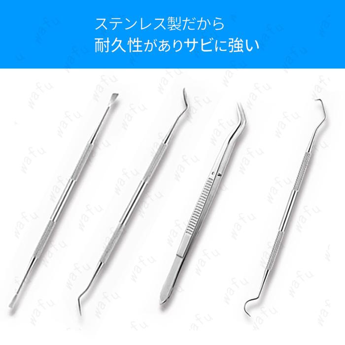 歯石取り器具 (#br48) 当日発送 4本セット 歯間 ヤニ 歯垢取り デンタルツール 自宅用 口臭予防 歯石取り スケーラー 歯石取り ケース付き ステンレス製 :br48:eririya ...