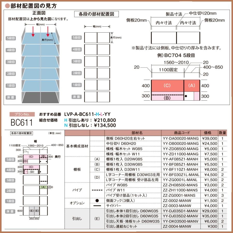 LIXIL 収納 壁面収納LIXIL ヴィータスパネル クローゼットタイプ おすすめプランNo. BC611 引き出し無し・あり : 東京N・L建材 - 通販 - Yahoo!ショッピング