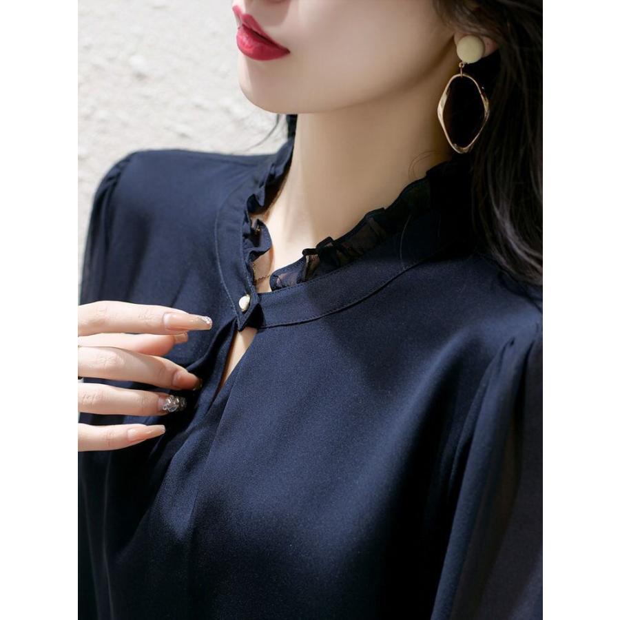 襟フリルVネックボタンブラウス紺色T009 : LALA FRILL - 通販 - Yahoo!ショッピング