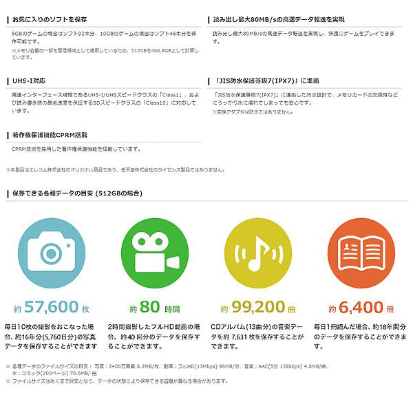 ELECOM エレコム GM-MFMS512G microSDXCカード UHS-I U1 Class10 NINTENDO SWITCH検証済 512GB GMMFMS512G 「送料無料 ...