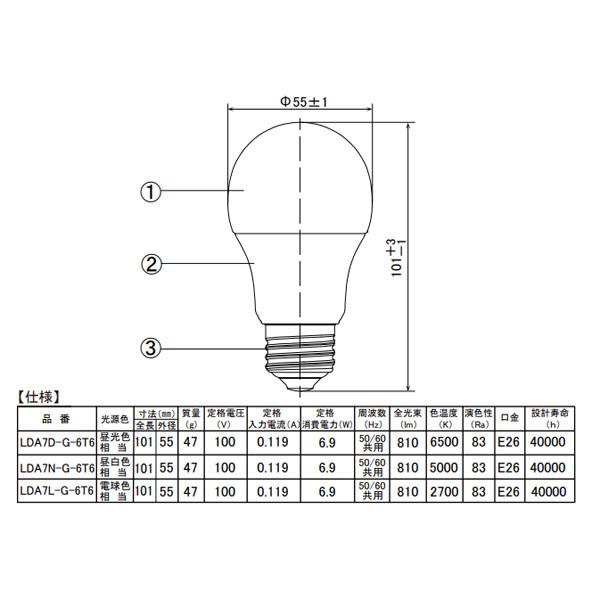 IRIS OHYAMA アイリスオーヤマ LDA7L-G-6T6 LED電球 E26 60W 電球色 広配光タイプ LDA7LG6T6「区分A」 : イーライン - 通販 - Yahoo!ショッピング