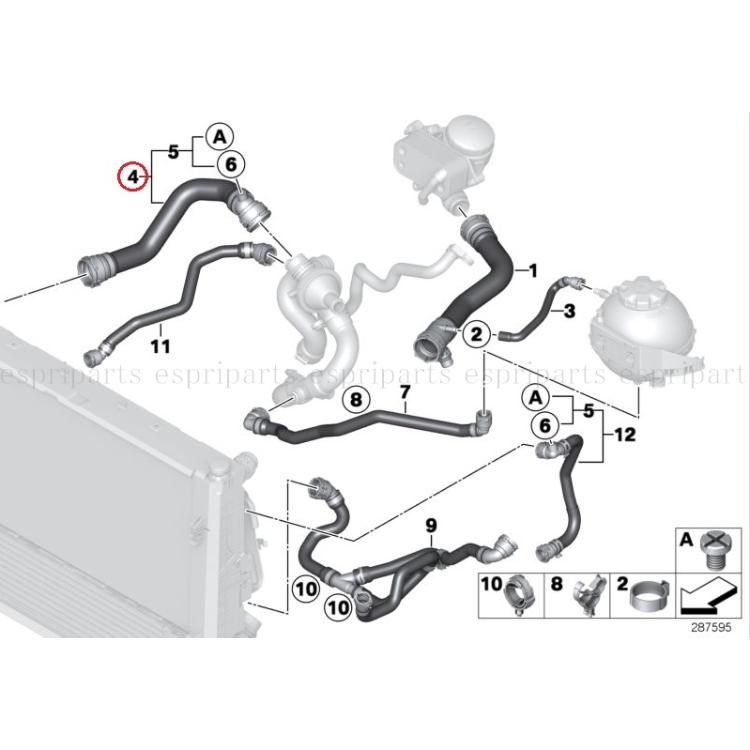BMW F30 F31 F34 320i 328i N20 ラジエター ロアホース 17127596838 純正品 : BMW専門店エスプリ ...