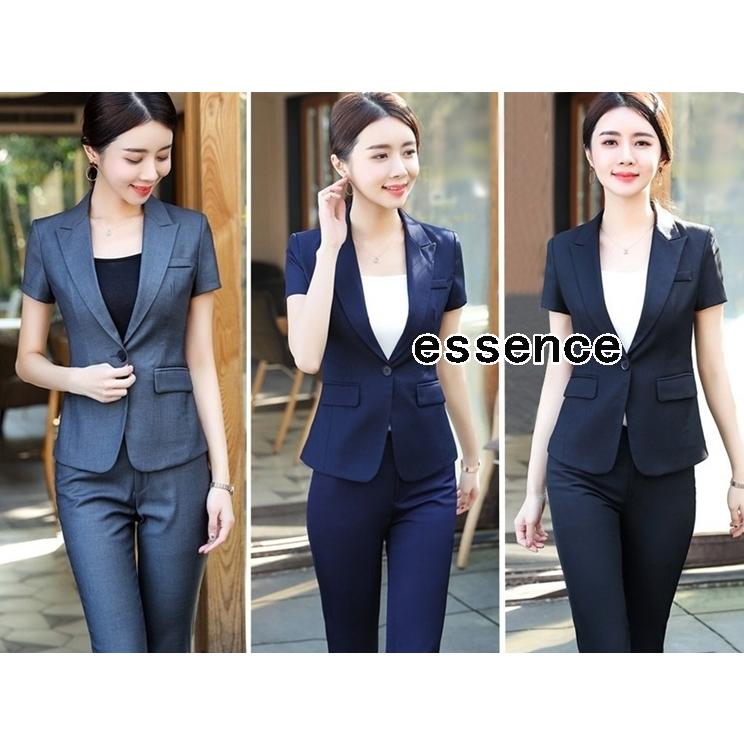 レディーススーツ リクルートスーツ セレモニースーツ 半袖スーツ 2点セット 卒園式 就職活動 ビジネススーツ オフィス 通勤 OL : Essence オンラインショップ - 通販 ...