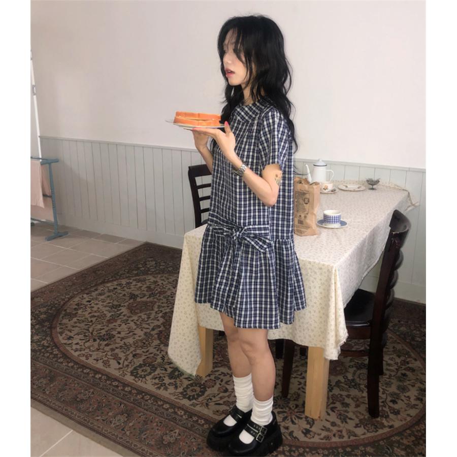 ベビーカラー リボン チェック柄ワンピース 新作 スクールスタイル ミニスカート（ブラック）sk0858 : Essence オンラインショップ - 通販 - Yahoo!ショッピング