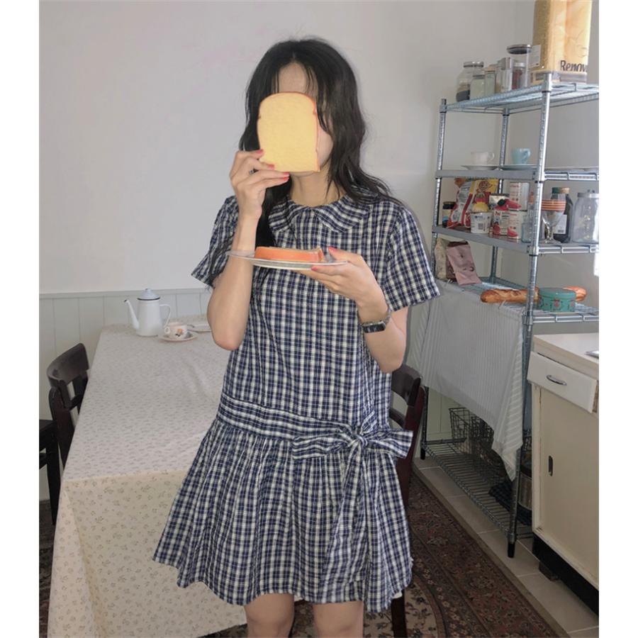 ベビーカラー リボン チェック柄ワンピース 新作 スクールスタイル ミニスカート（ブラック）sk0858 : Essence オンラインショップ - 通販 - Yahoo!ショッピング