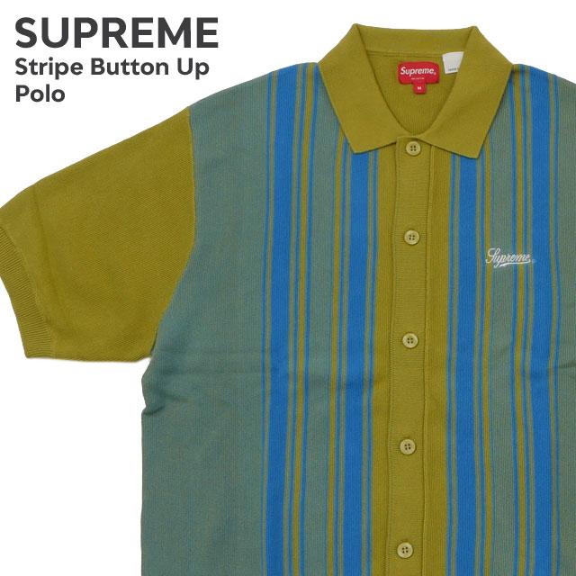 Supreme 新品 シュプリーム SUPREME Stripe Button Up Polo ポロシャツ DUSTY LIME ストリート ...