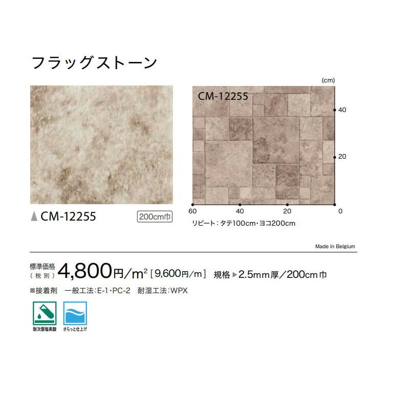 クッションフロア サンゲツ ホームフロア フラッグストーン CM-12255 2.5mm厚/200cm巾 耐次亜塩素酸 さらっと仕上げ ...