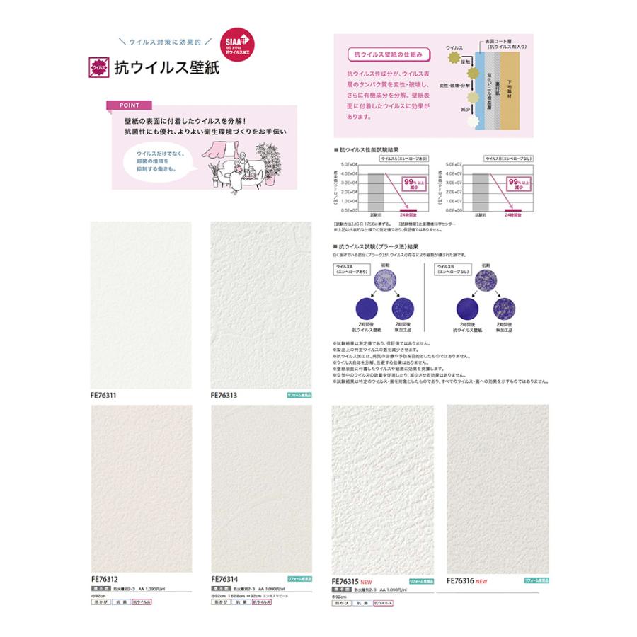 サンゲツ 壁紙 FINE ファイン ベーシックセレクション 機能性壁紙 FE76226〜FE76484 92cm巾 or 92.4cm巾 92.5cm巾 93cm巾 1m単位 のりなし 不燃 ...