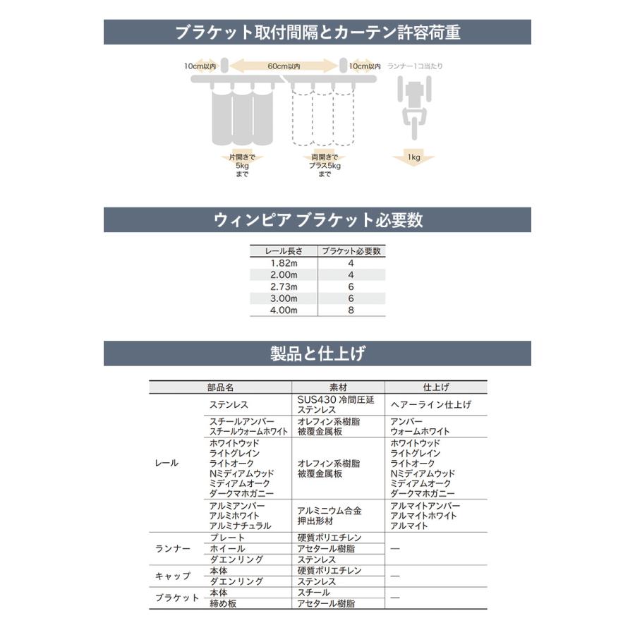 TOSO カーテンレール ウィンピア 工事用セット（シングル） 1.82m / 2.00m 12色 機能性レール : インテリアのE-start - 通販 - Yahoo!ショッピング