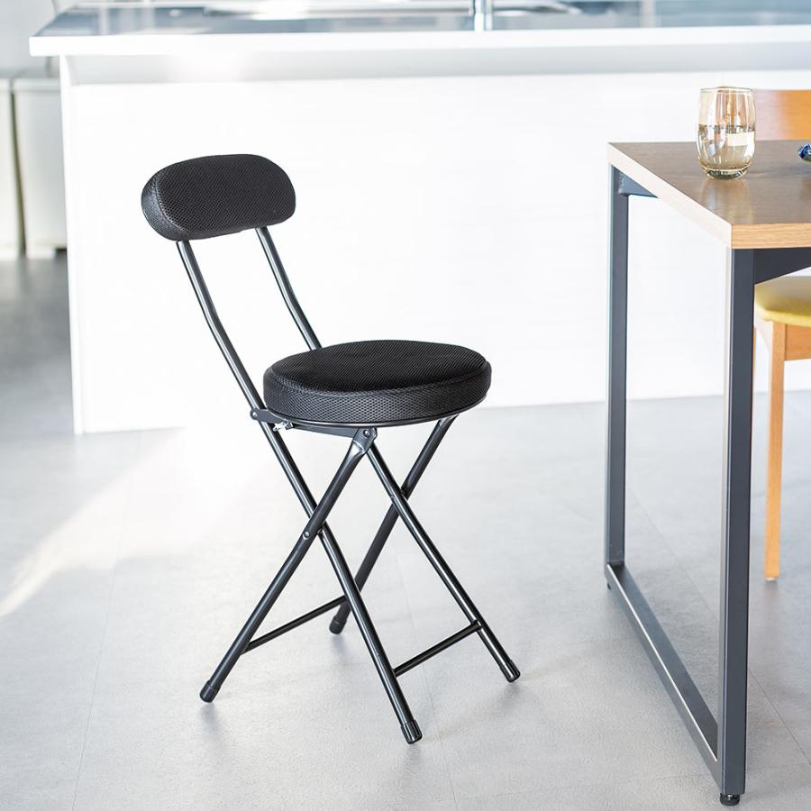 折りたたみチェア パイプ椅子 背もたれ メッシュ 座面高47cm スリム 軽量 クッション 持ち運び キッチン 完成品 スツール EEX-CHM03 :EEX-CHM03:イーサプライ ヤフー ...