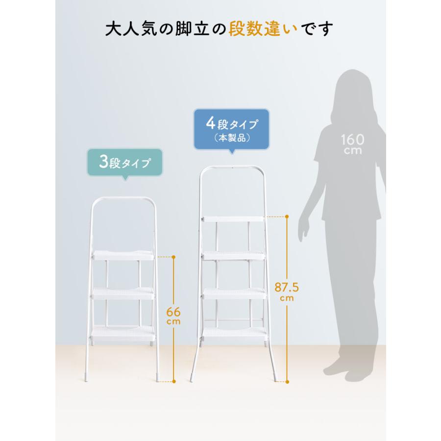 イーサプライ（e-supply） 脚立 踏み台 4段 折りたたみ 手すり付 幅広 ステップ 滑り止め 室内 おしゃれ おすすめ 完成品 耐荷重100kg くすみカラー EEX-KYA18 ...