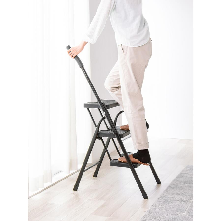 イーサプライ（e-supply） 脚立 3段 踏み台 軽量 スリム はしご 足場 ステップ ラダー 手すり付き 折りたたみ 室内 ブラック おすすめ EEX-KYA24BK : イーサプライ ...
