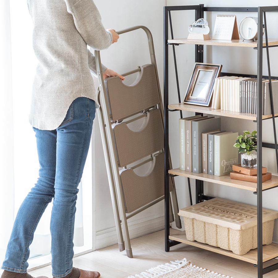 踏み台 3段 脚立 持ち手付 折りたたみ 省スペース収納 ステップ台 耐荷重160kg おしゃれ くすみカラー ステップスツール トラック昇降設備 EEX-KYA3 :EEX-KYA3:イー ...